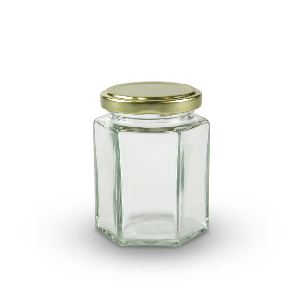 Clear 190ml Hexagonal Jar with 58mm Twist Top Gold - New Directions ...