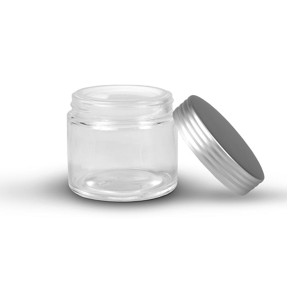 120ml Clear Round Glass Jar with Ring Grooved Matte Silver Lid & Caska ...