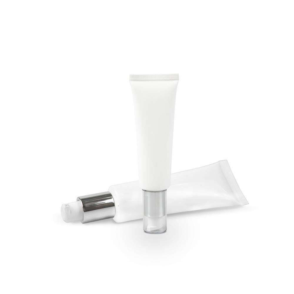 White 50ml Pre-sealed Airless Tube with Shiny Silver Pump + Clear ...