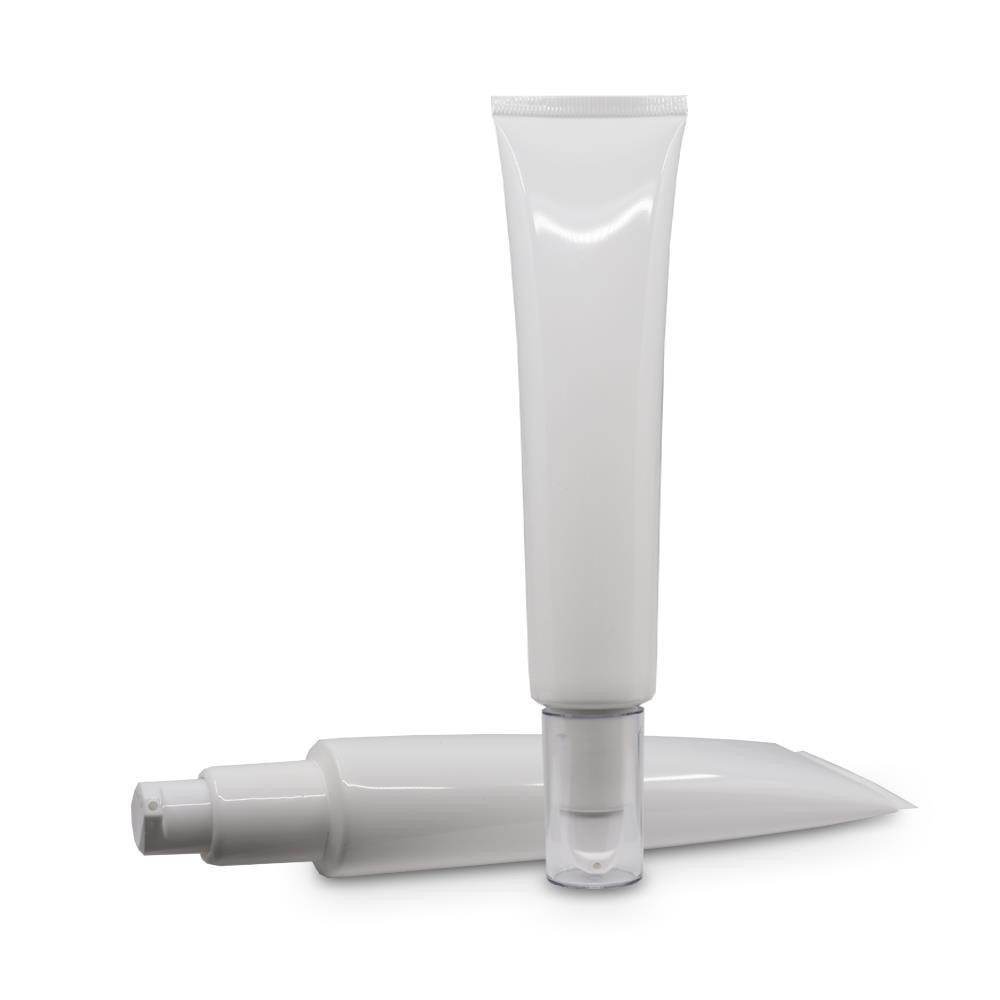 White 75ml Pre-sealed Airless Tube with White Pump + Clear Overcap ...
