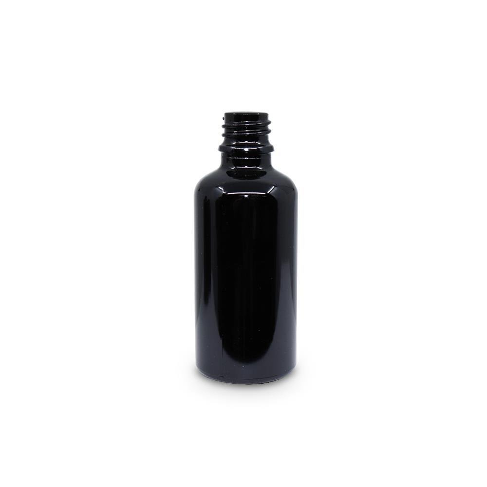 Black 50ml T/E Boston Round Glass Bottle (18mm neck) - New Directions ...