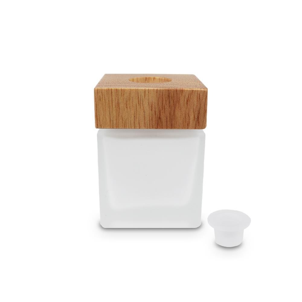 50ml Frosted Square Reed Diffuser Bottle with Square Wood Collar Cap ...