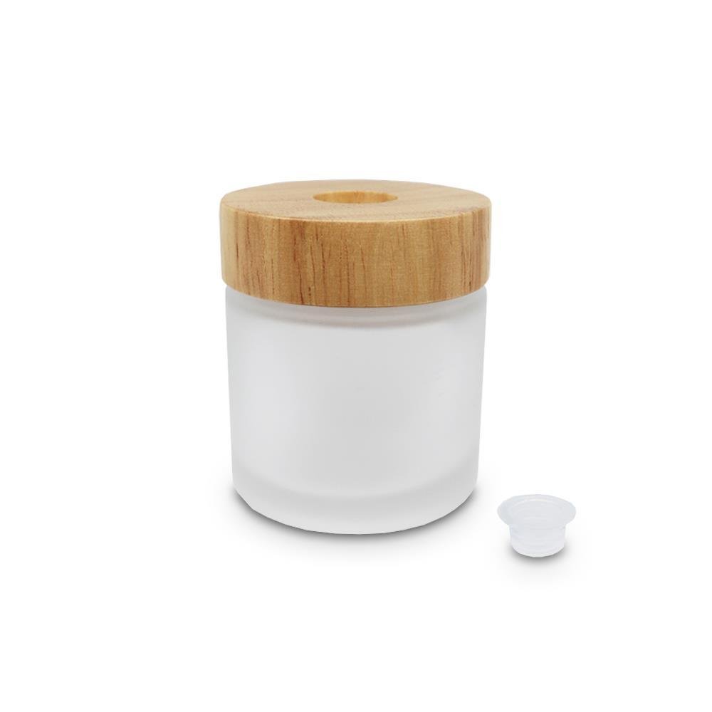 50ml Frosted Round Reed Diffuser Bottle with Round Wood Collar Cap and ...
