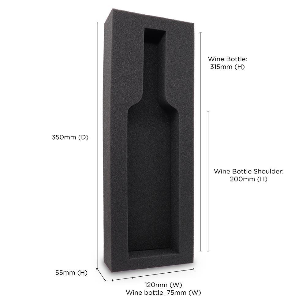 Single Wine Bottle Black Foam Insert - 120mm x 350mm x 55m - Carton of ...