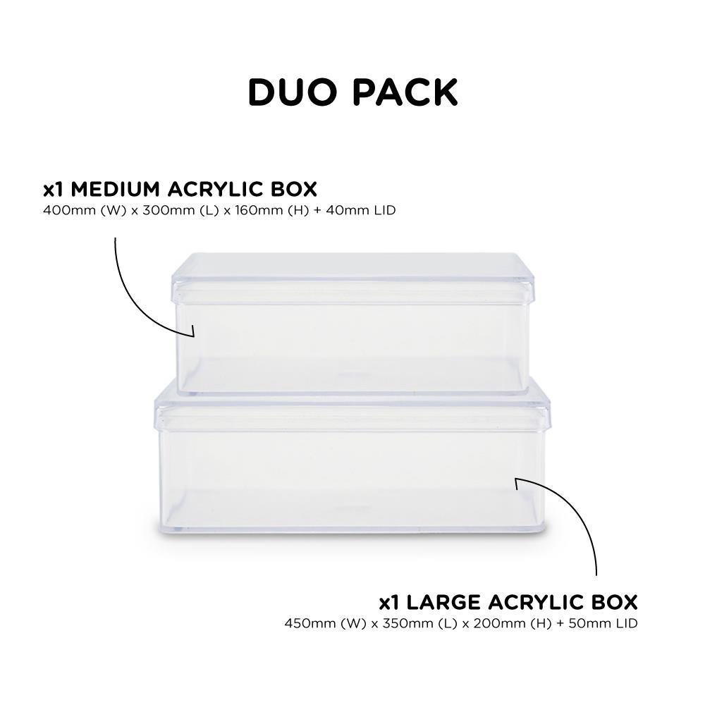 Acrylic Boxes: DUO PACK MED & LRG - 400x300x160mm, 450x350x200mm - New ...